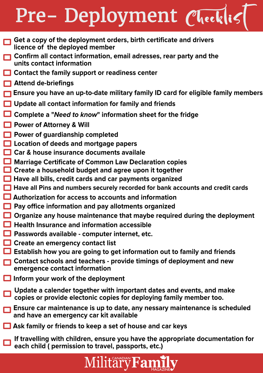 Pre – Deployment Checklist – Tip #152 - Canadian Military Family Magazine